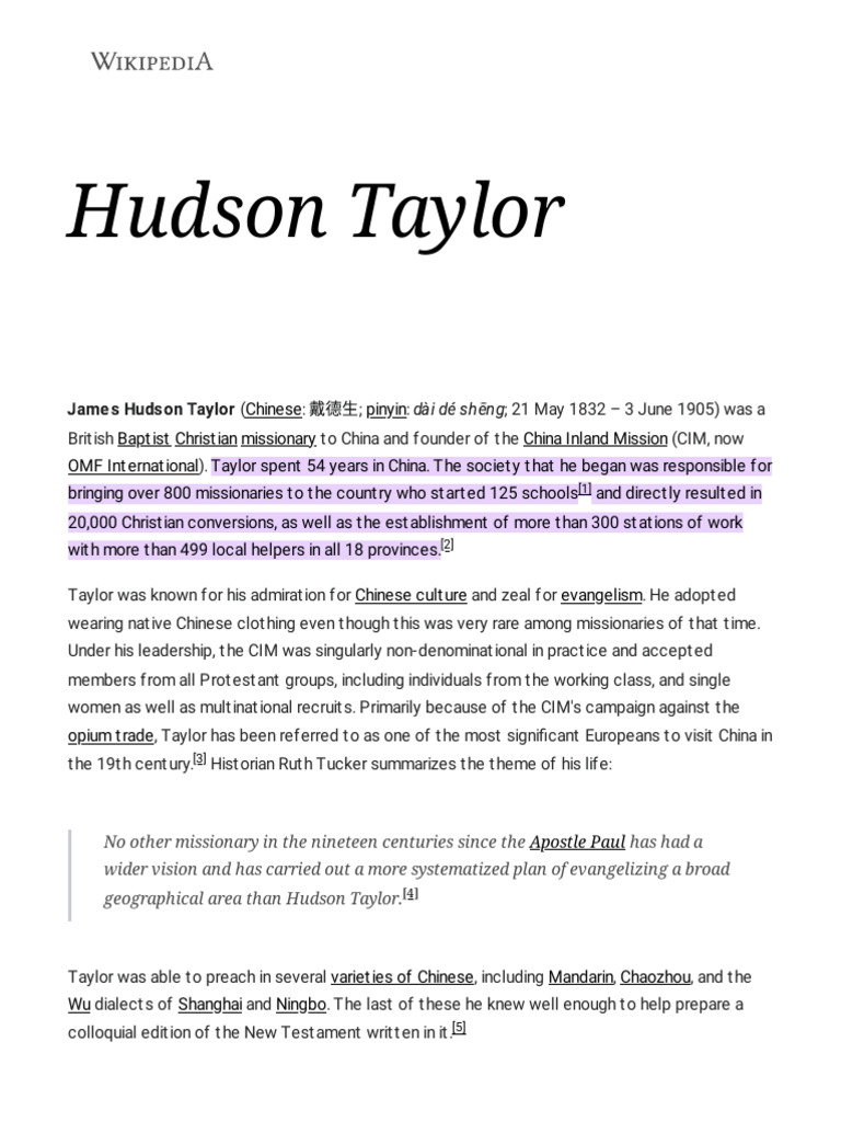 Hudson Taylor: Missionary to China | PDF | History