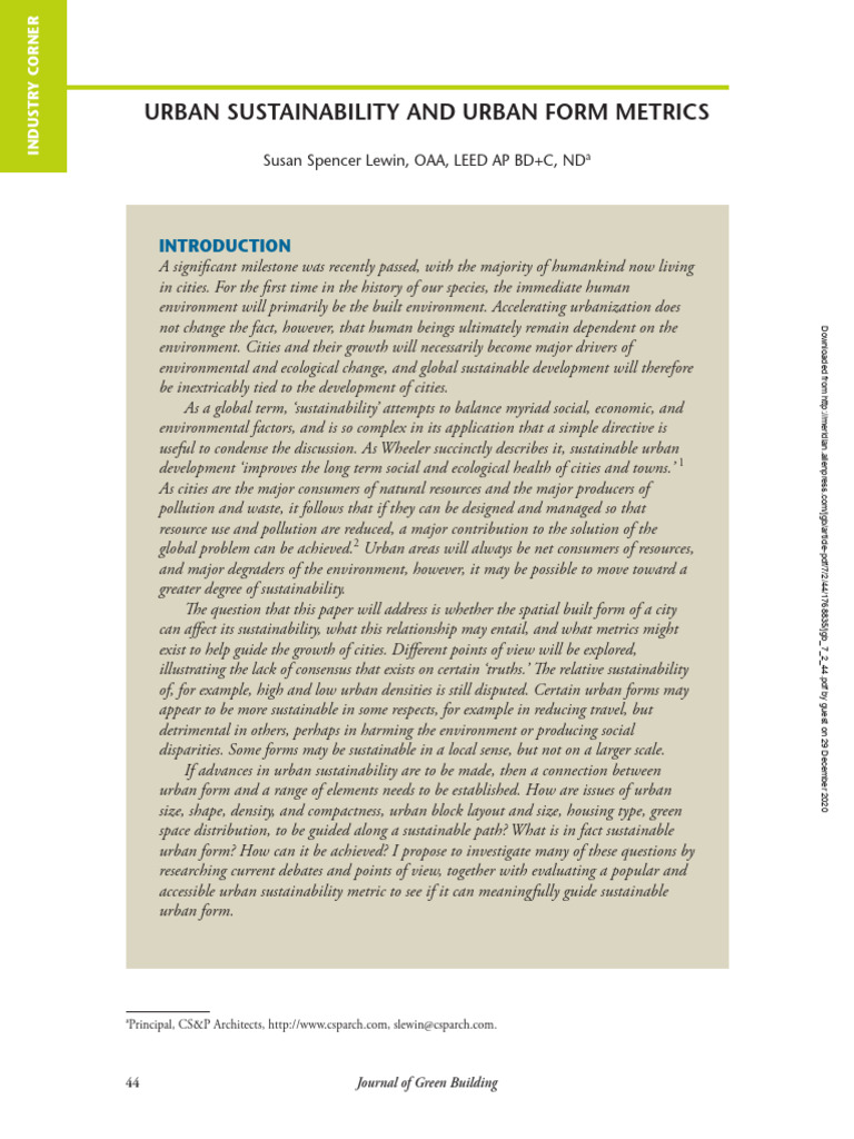 Urban Sustainability and Urban Form Metrics | PDF | Sustainability ...