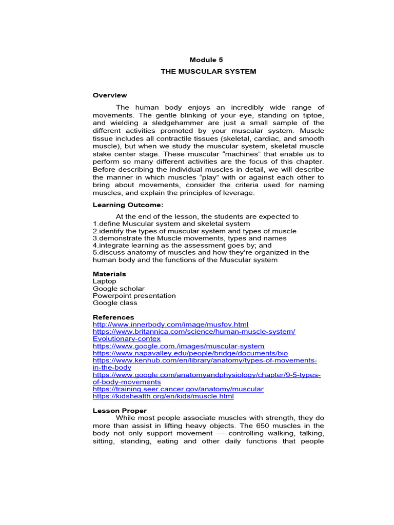Module 5 MUSCULAR SYSTEM | PDF | Anatomical Terms Of Motion | Muscle