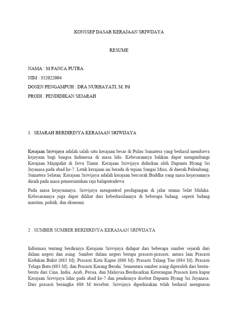 Resume Kerajaan Srwijaya M Panca Putra Pdf