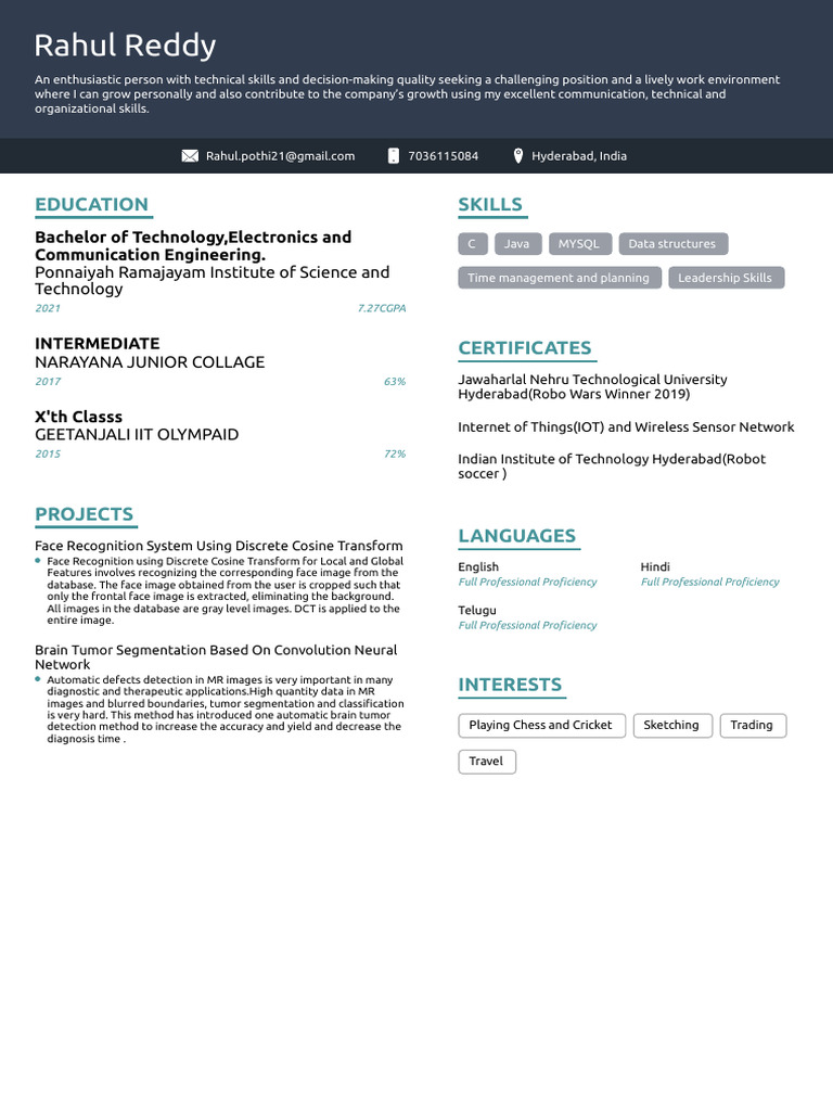 Rahul's Resume | PDF | Internet Of Things | Image Segmentation