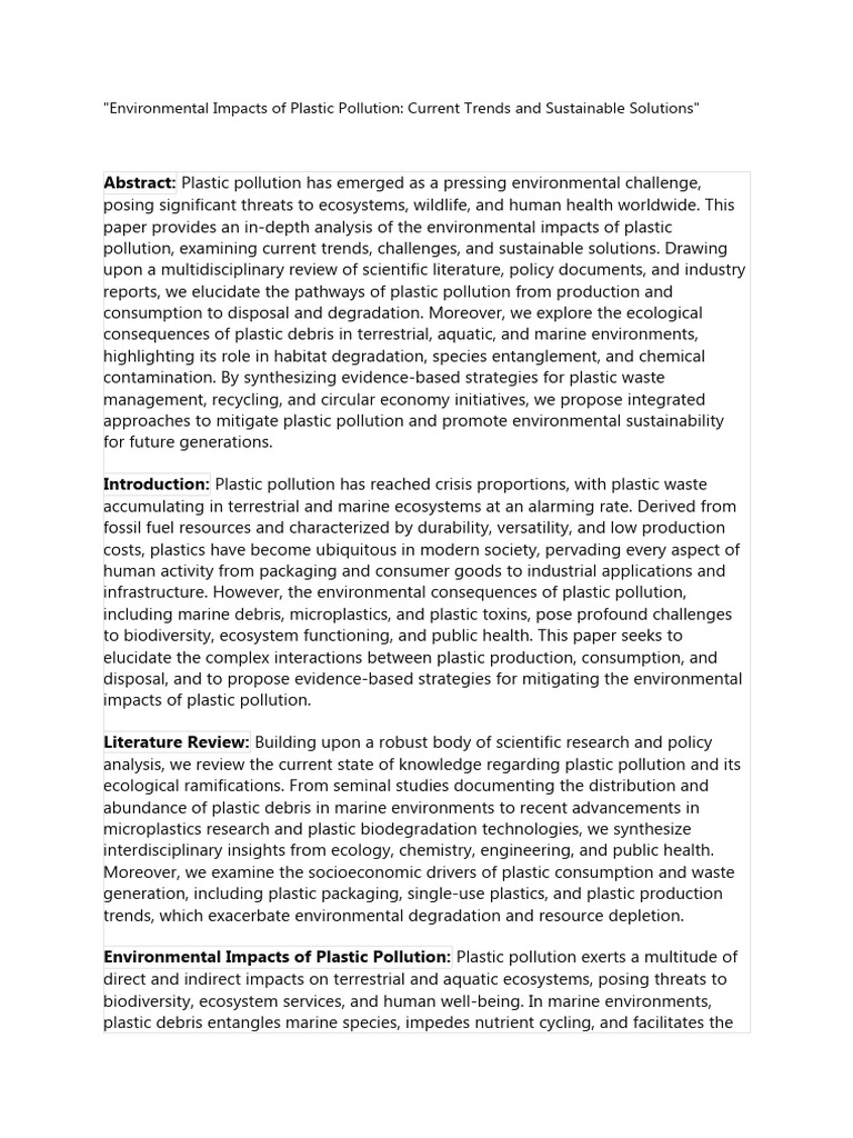 Environmental Impacts of Plastic Pollution | PDF | Sustainability ...