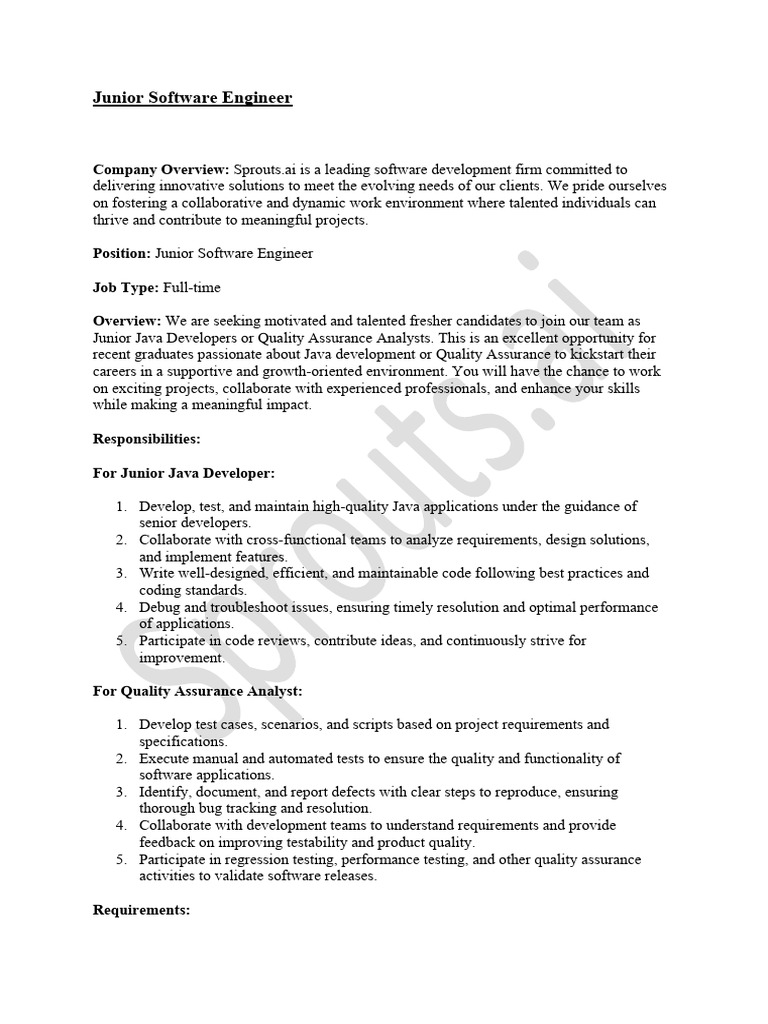 JD - Junior Software Engineer | PDF | Software | Debugging