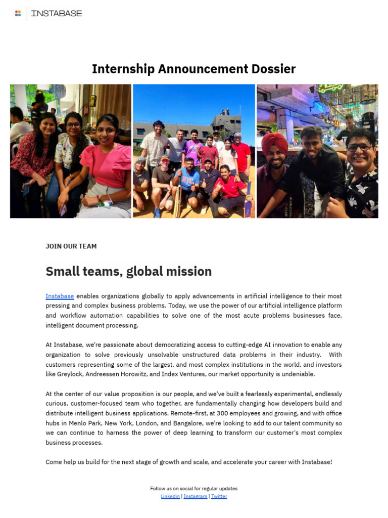Instabase SE - Internship Announcement Dossier | Download Free PDF ...