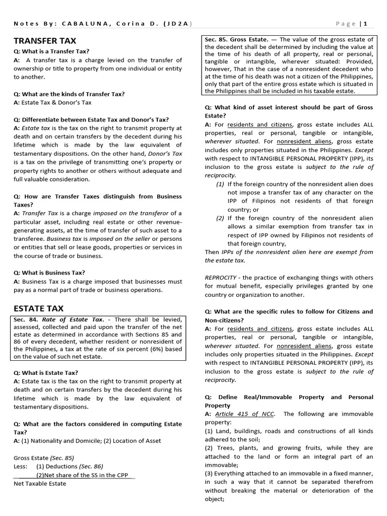Tax Notes | PDF | Estate Tax In The United States | Taxes