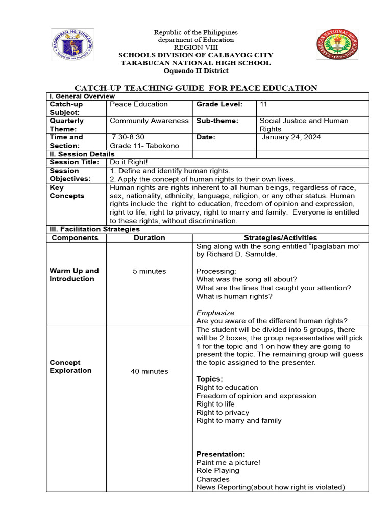 Grade 11 Peace Education Guide Pdf Human Rights Rights