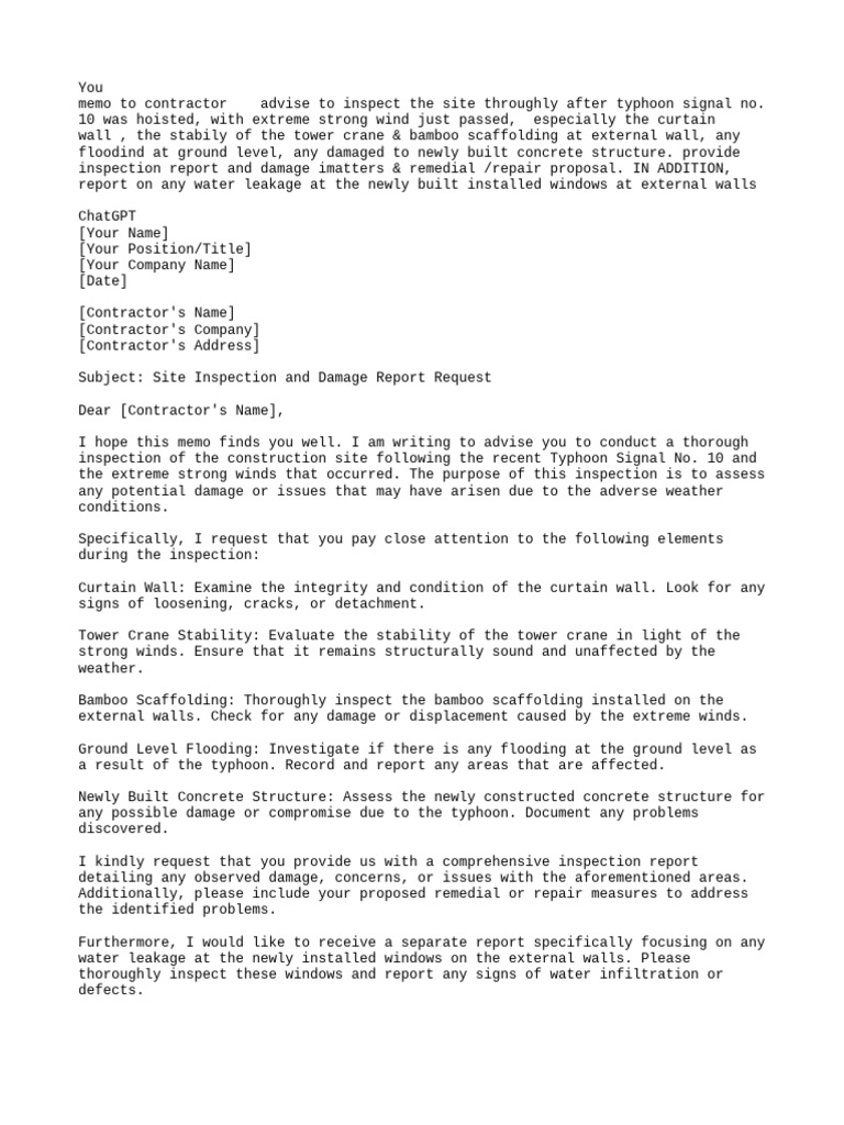 Site Inspection and Damage Report Request | PDF