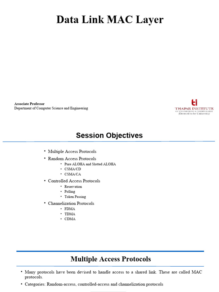 Data Link MAC Layer | PDF | Channel Access Method | Network Protocols