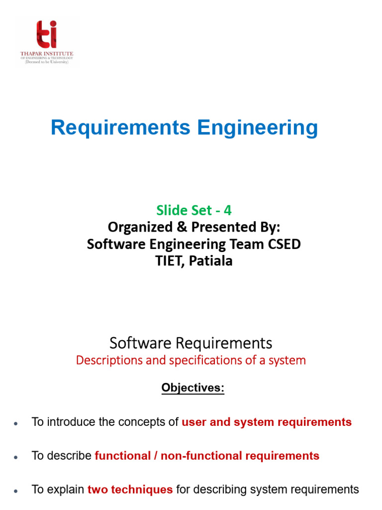 Slide Set 4 - Requirement Engineering | PDF | System | Reliability Engineering
