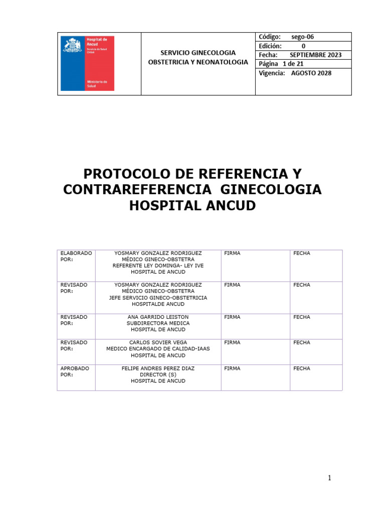 Protocolo de Referencia y Contrareferencia Ginecologia Hospital Ancud | PDF | El embarazo | Hospital