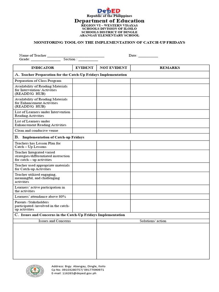Monitoring Tool On The Implementation of Catch-Up Fridays | PDF | Differentiated Instruction ...
