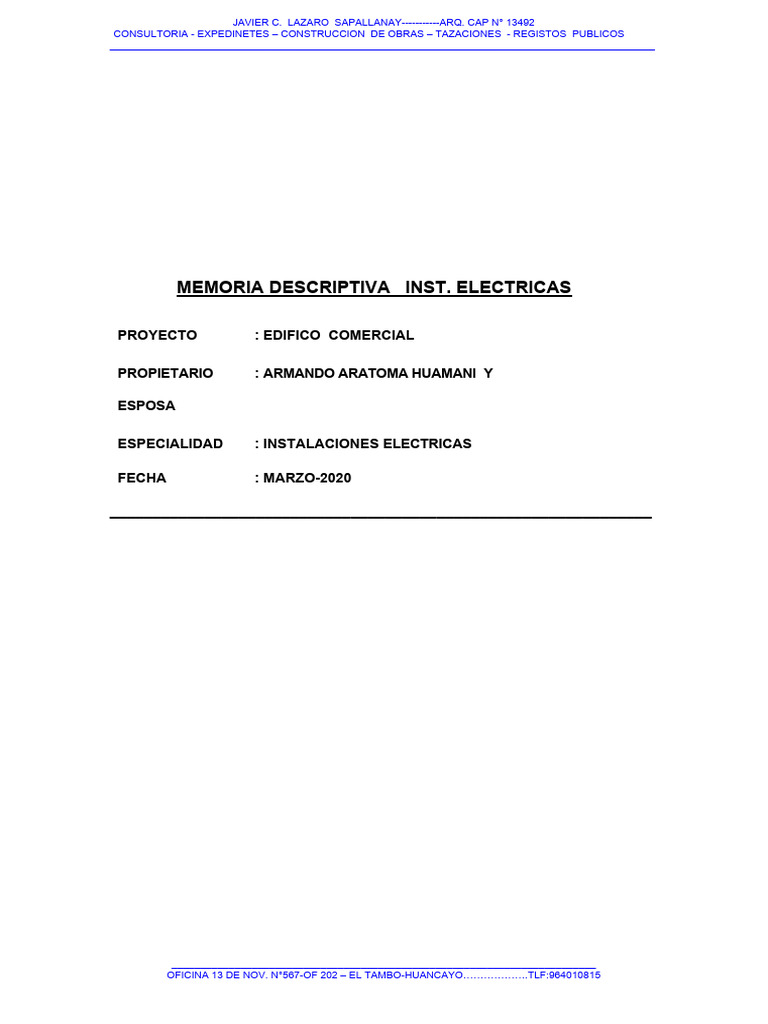 Memoria Descriptiva-calculo Inst. Electricas | PDF | Corriente eléctrica | Energia electrica