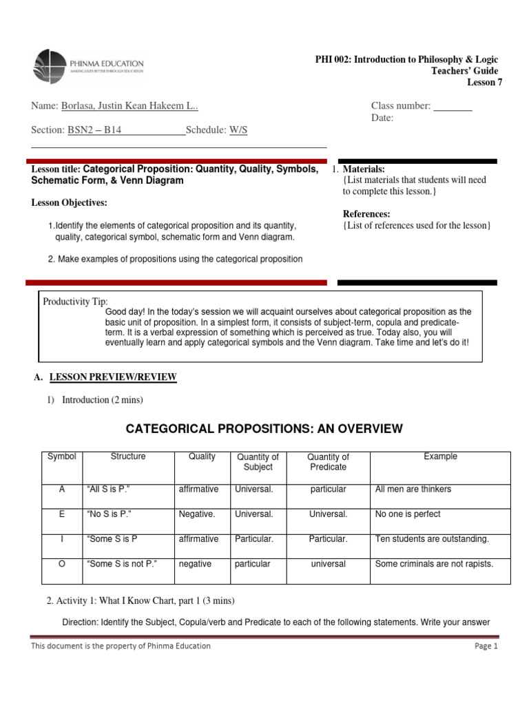Borlasa - Justin Kean Hakeem L. - Lesson 7 | PDF | Proposition | Grammar