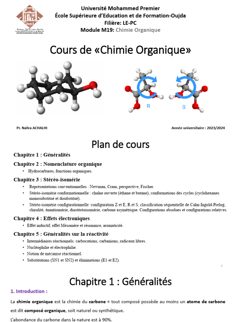 Cours C.O Esefo 2023 | PDF | Chiralité (chimie) | Isomère