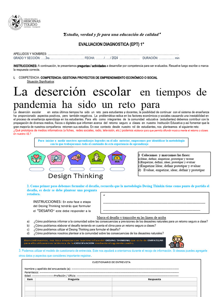 EVAL. DE DIAGNOSTICA 3 Ro - EPT | PDF | Cuestionario | Evaluación