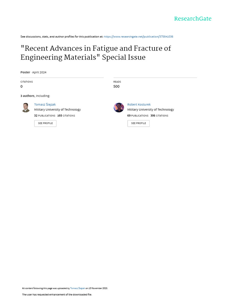 Advances in Engineering Materials Fatigue | PDF | Fracture | Fatigue ...