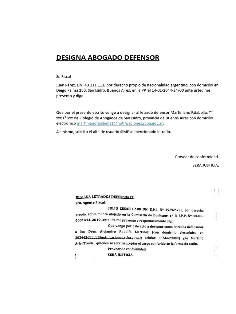 DESIGNA ABOGADO DEFENSOR Modelo | PDF