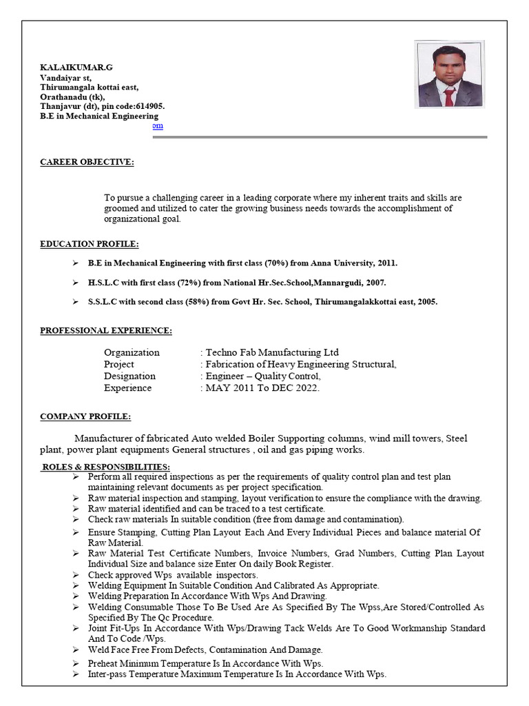 Mechanical Engineer Resume | PDF | Nondestructive Testing | Welding