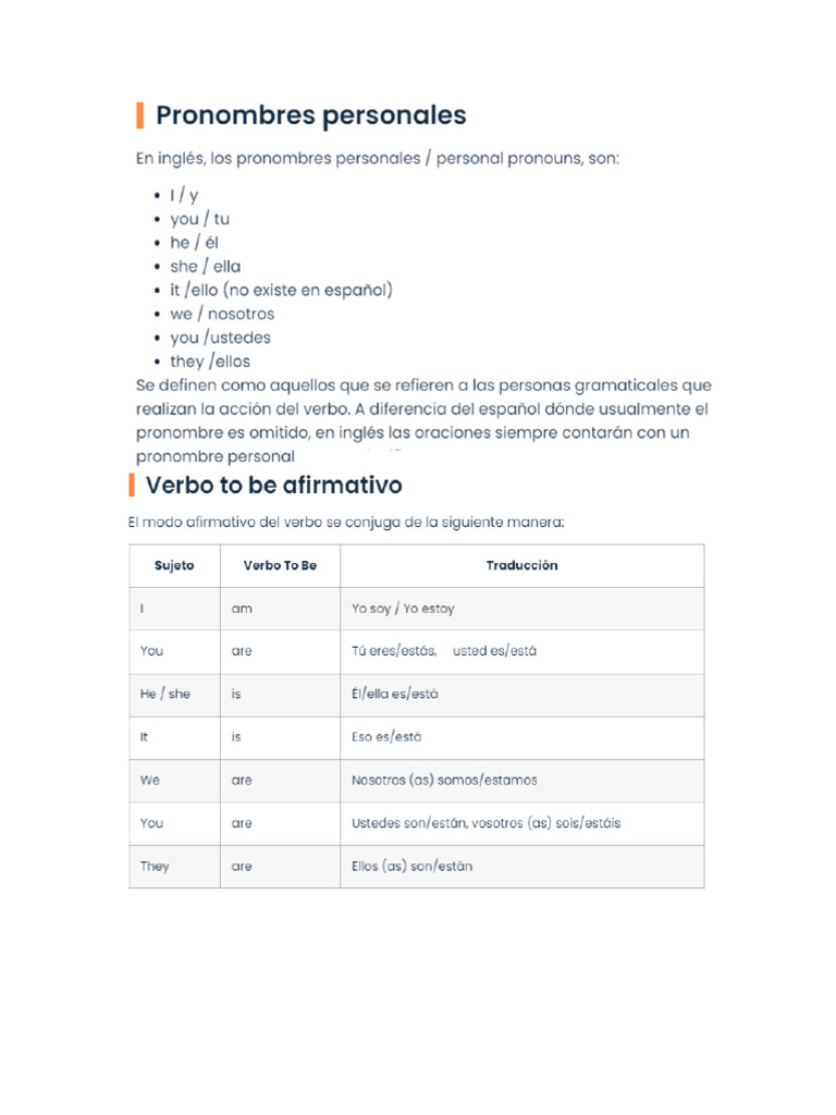 Personal Pronouns and Verb To Be | PDF