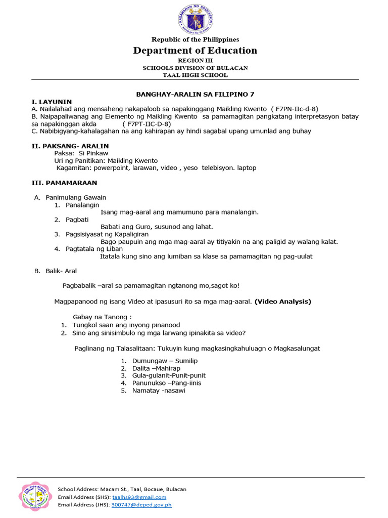 SI PINKAW Filipino 7 | PDF