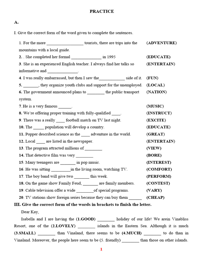 Word Form Practice Exercises | PDF | Pollution | Natural Environment