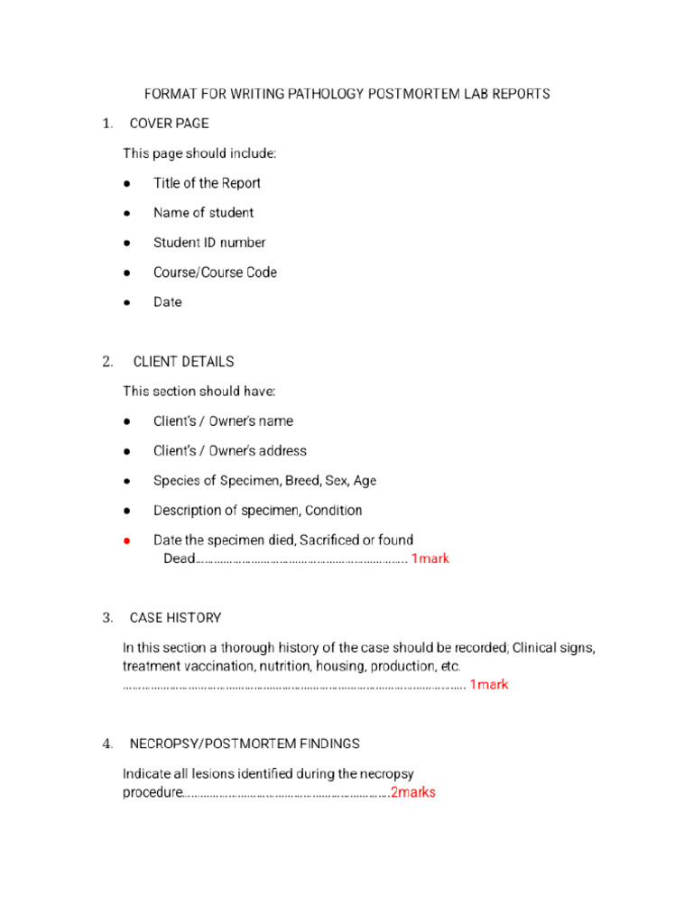 Format For Writing Pathology Postmortem Lab Reports | PDF