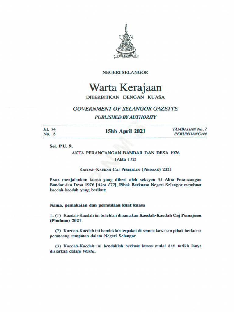 Pindaan Kaedah-Kaedah Caj Pemajuan 2020 | PDF