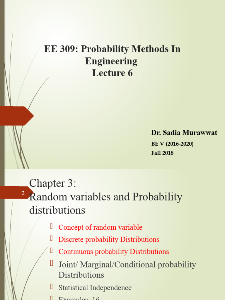 PME-lec6 | PDF | Probability Distribution | Probability Density Function