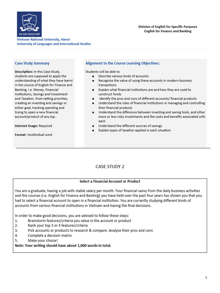 English For Finance and Banking Case Study 2 | PDF | Banks | Investing