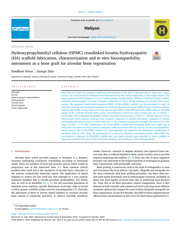 Hydroxy Propyl Methyl Cellulose-Keratin - (HA) Scaffold Fabrication, Characterization and ...