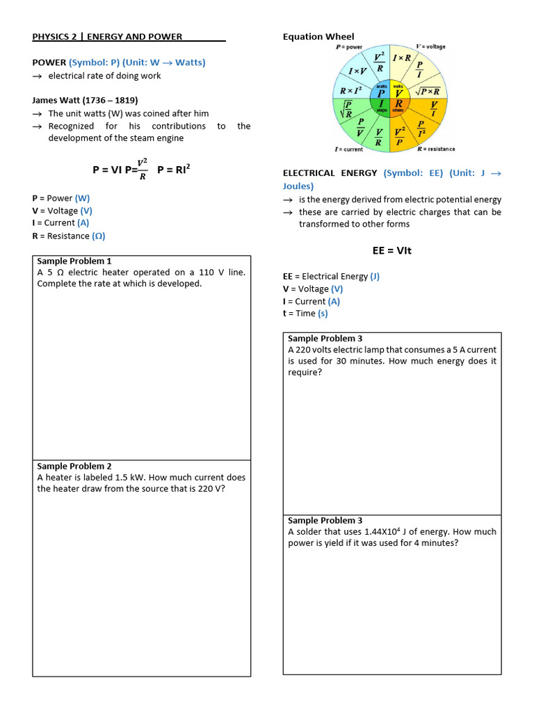 Physics 2 - Electrical Power and Energy | PDF | Power (Physics) | Watt