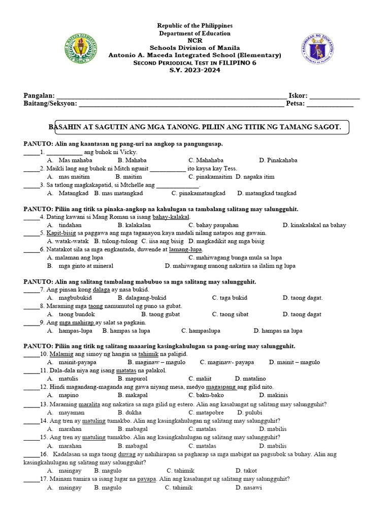 2ND PT Filipino | PDF