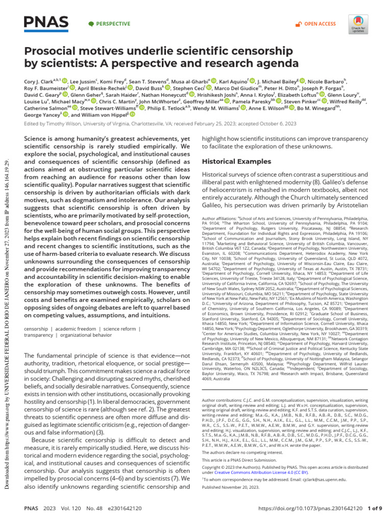 Clark Et Al 2023 Prosocial Motives Underlie Scientific Censorship by ...