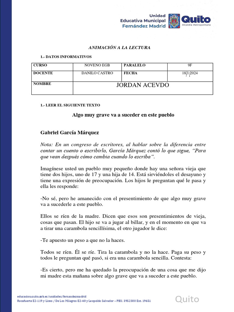 Algo Muy Grave Va A Suceder en Este Pueblo | PDF