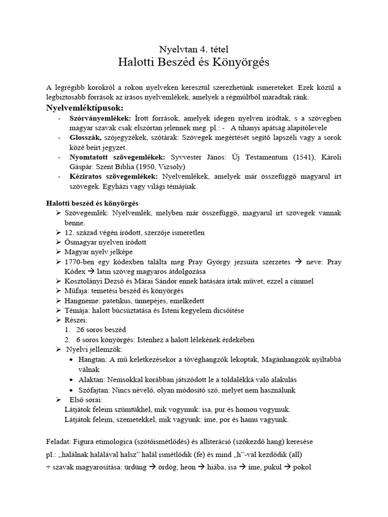 4 Halotti Beszéd És Könyörgés | PDF