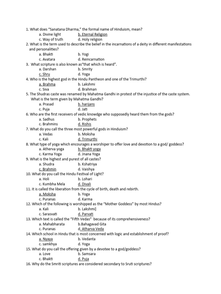 2nd Quarter Exam World Religions With Answer | PDF | Hindu Texts ...