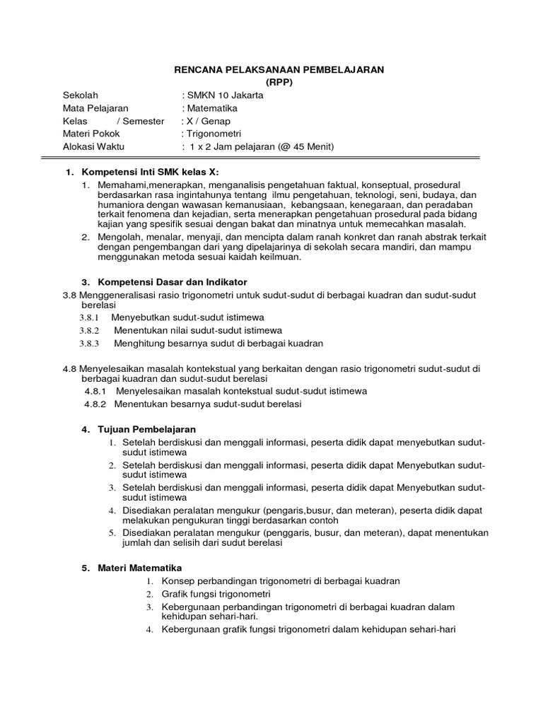 Rencana Pelaksanaan Pembelajaran (RPP) | PDF