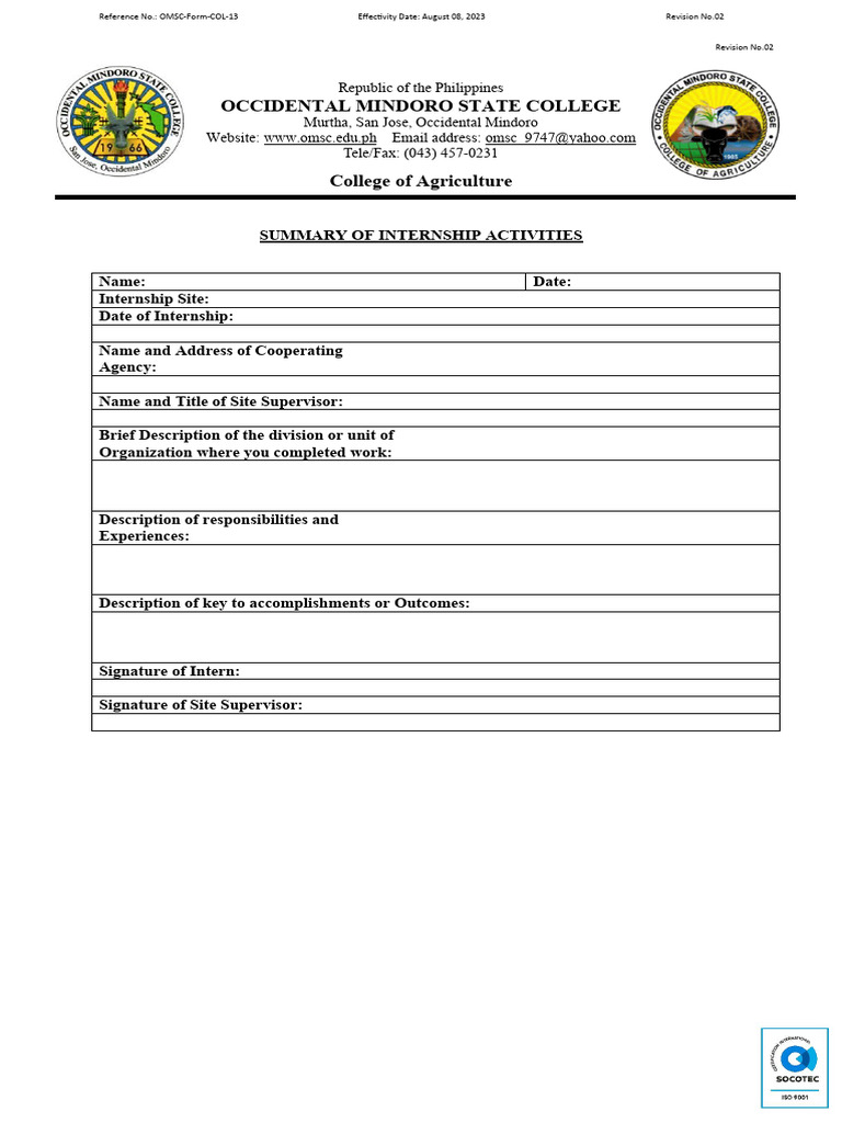 Internship Activities Summary Template | PDF | Career & Growth | Business