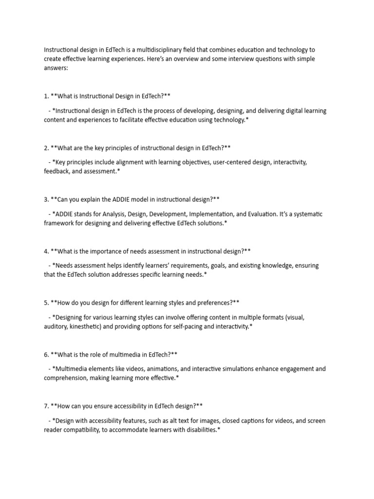 Edtech Questions | PDF | Educational Technology | Instructional Design
