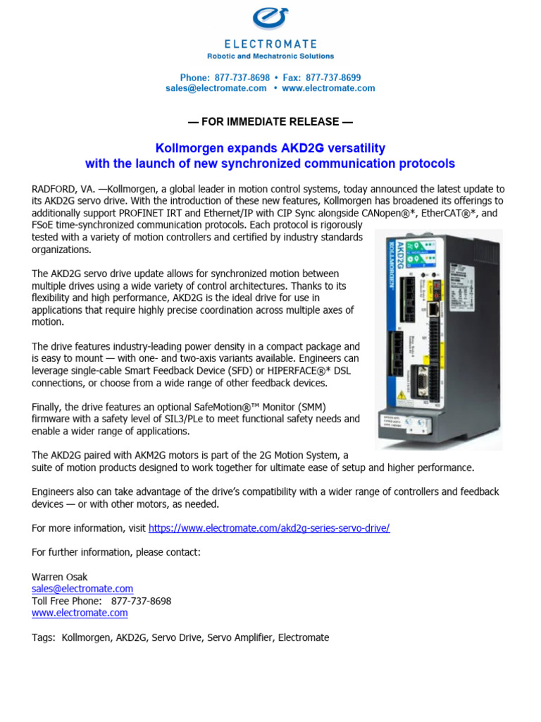 Kollmorgen Expands AKD2G Versatility With Launch of New Synchronized Communication Protocols | PDF