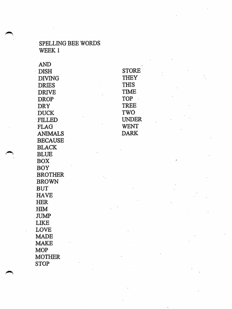 1st Grade Spelling Bee Words | PDF