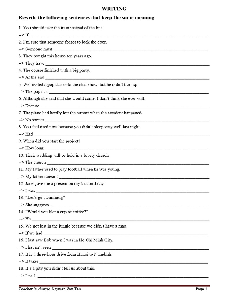 WRITING Rewrite The Following Sentences | PDF | Unrest | Violence