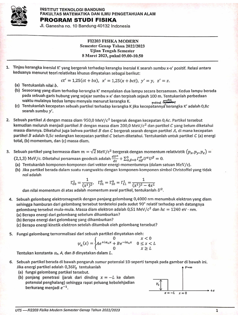 UTS 2023 - Fisika Modern | PDF