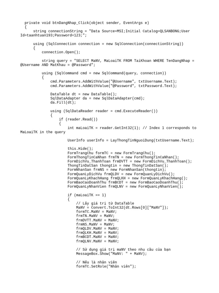 Private Void BtnDangNhap - Click (Obje | PDF