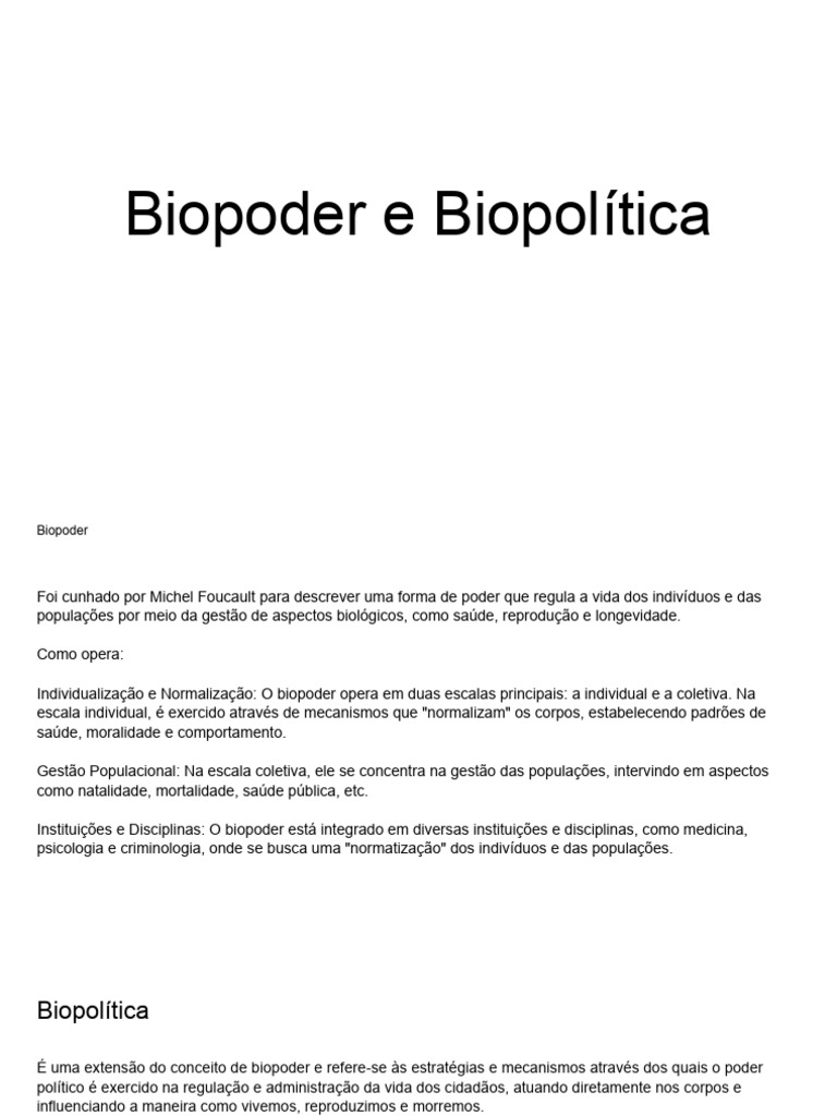 Biopoder e Biopolítica | PDF | Sociologia | Educação em Artes Liberais