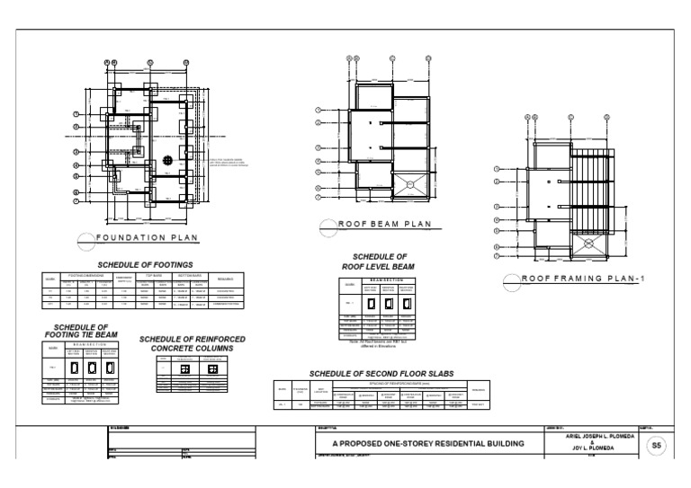 Foundation Plan Roof Beam Plan: Schedule of Footings Roof Level Beam Schedule of | PDF ...