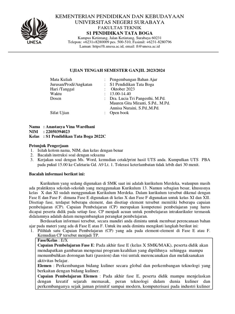 UTS PBA 2022 Koreksi | PDF | Karier & Perkembangan | Seni