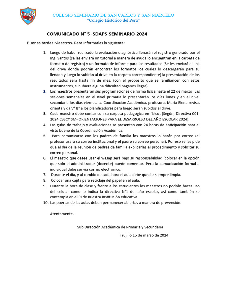 Comunicado N 5 | PDF | Maestros