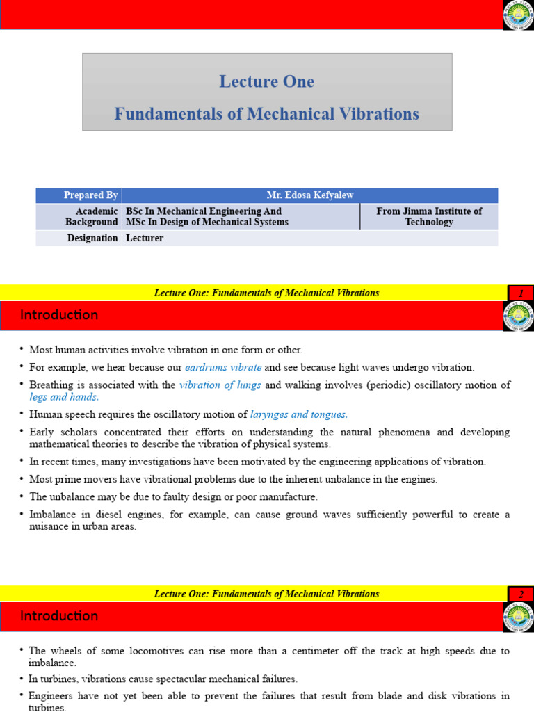 Lecture One (Fundamentals of Vibration) | PDF | Oscillation | Damping Lecture One (Fundamentals of Vibration) | PDF | Oscillation | Damping