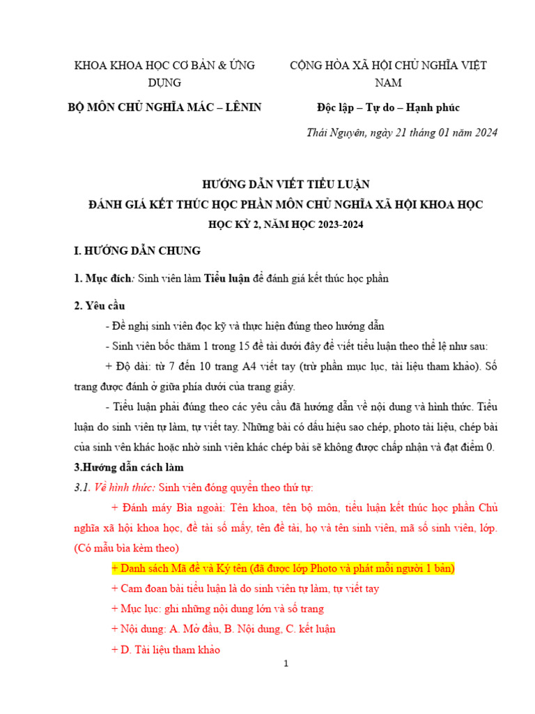 Huong Dan Viet Tieu Luan CNXHKH | PDF